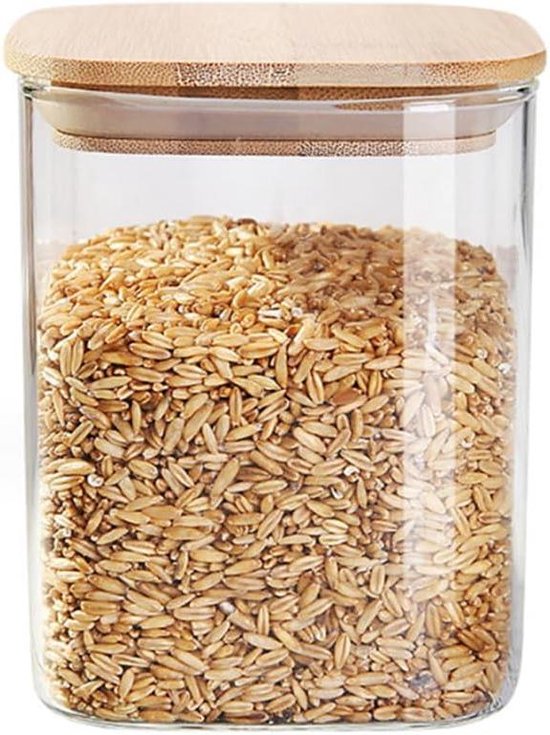 Transparante opbergpot houten deksel 1 x 800 ml - dichte sluiting ...