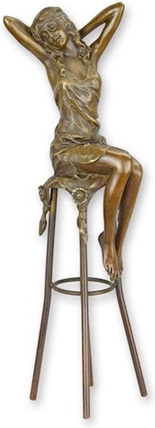 Vrouw op Barkruk - Bronzen Beeld - Kunst Sculptuur - Brons Beeldje - Vrouw op Stoel -... | bol