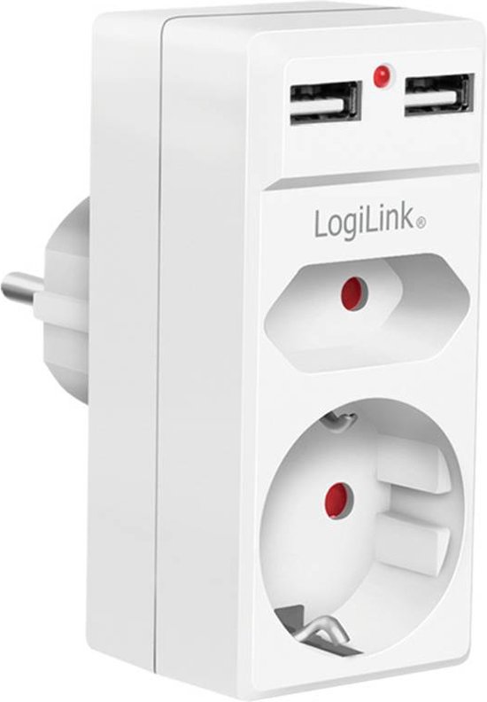LogiLink PA0276 Contactdoos Met USB-laaduitgang, Kinderbeveiliging ...