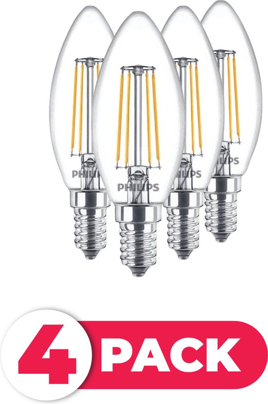 Philips LED Filament E14 - 4.3W (40W) - Warm Wit Licht - Niet Dimbaar - 4 stuks | bol.com