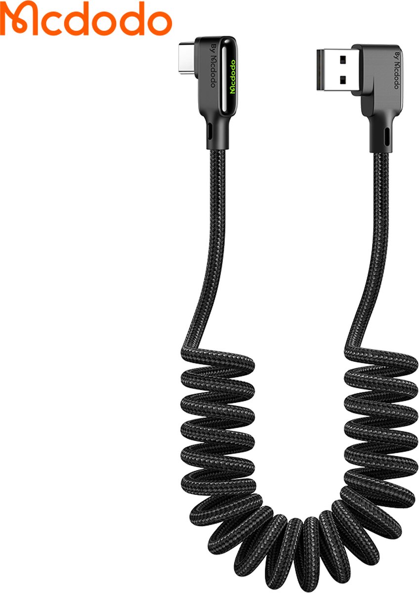 Mcdodo USB-C Kabel - 1.8m - Opgerold - USB-A naar USB-C - 90 Graden ...
