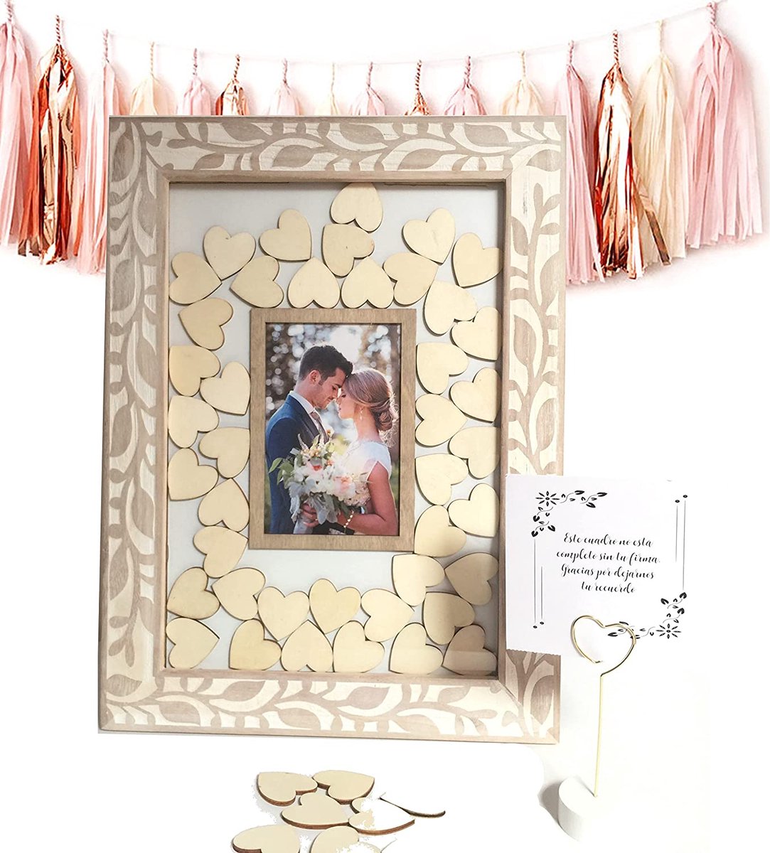 Didart Handmade Gastenboek met foto. 80 harten van hout ...