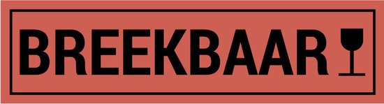 Breekbaar sticker met glas, oranje zwart 200 x 50 mm | bol