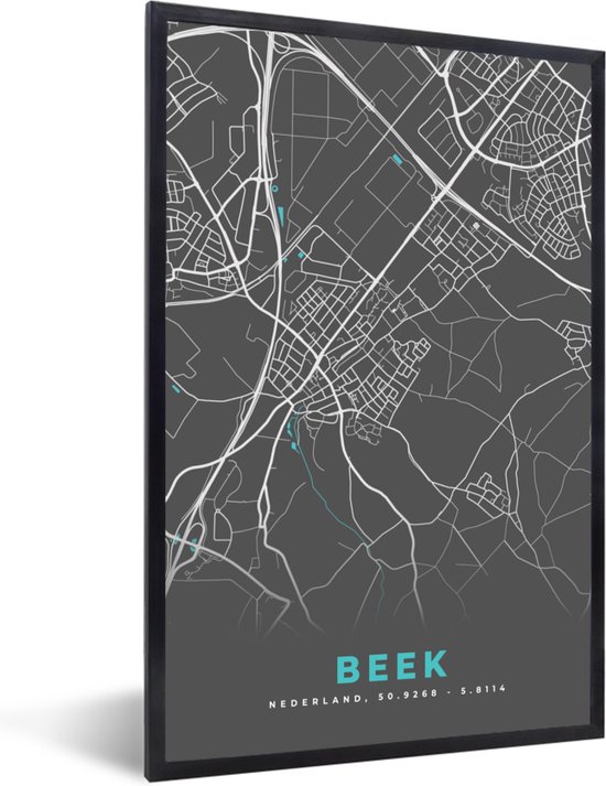 Fotolijst incl. Poster - Plattegrond - Beek - Kaart - Stadskaart - 80x120 cm - Posterlijst | bol.com