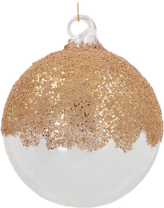 Oneiro's luxe Glazen kerstbal met goud-topping | Transparant | 10 cm ...