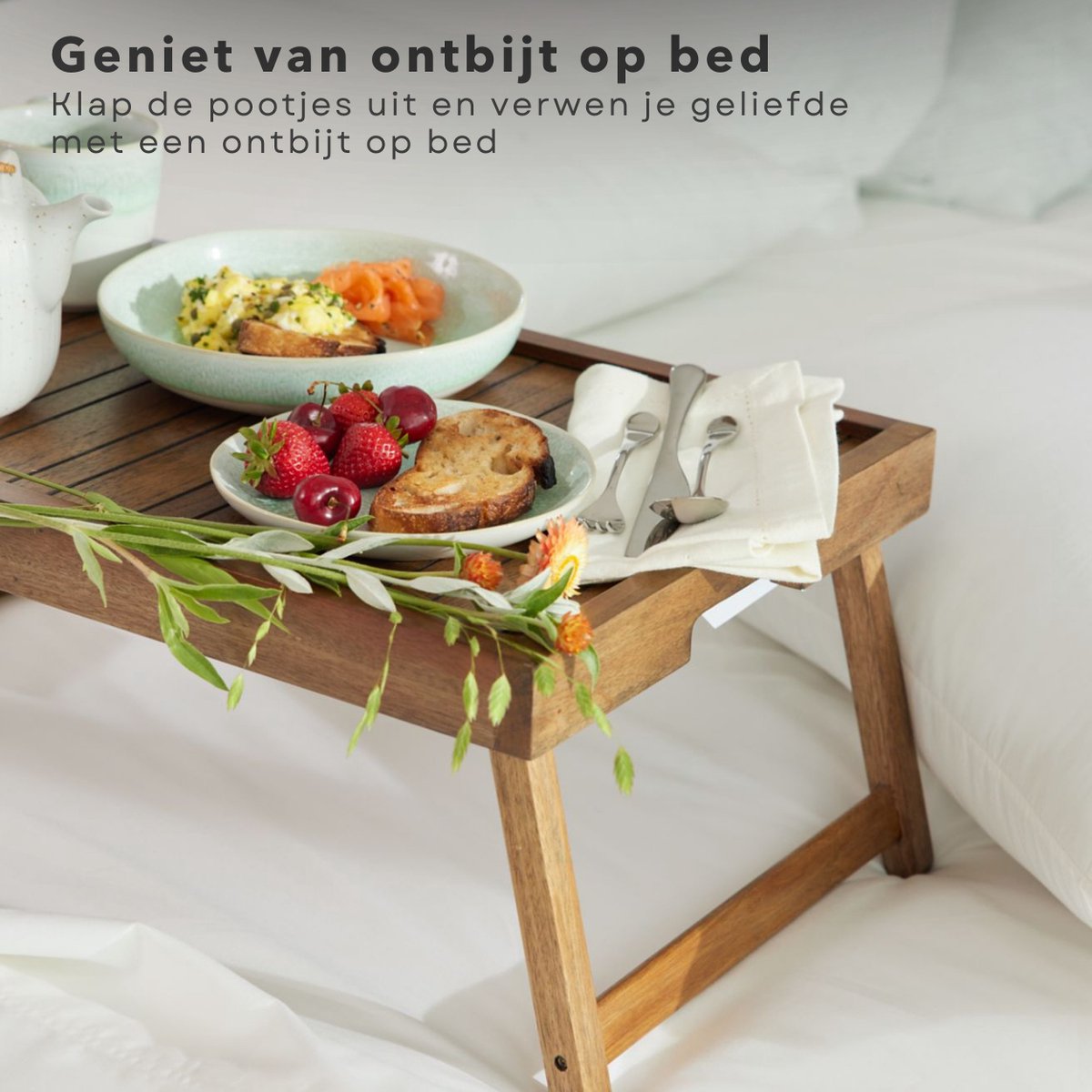 Cheqo® Luxe Bedtafel met Inklapbare Poten - Ontbijt op Bed - Dienblad ...