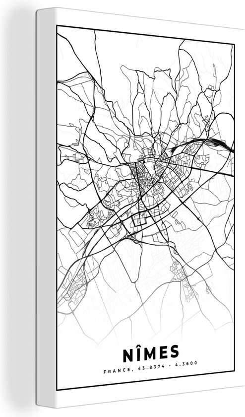 Tableau Peinture Carte - Nîmes - Carte - France - Plan de Ville - Zwart ...