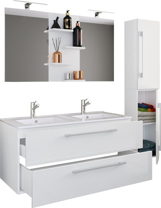 VCM 4-delige dubbele wastafel 2 wastafels badkamermeubelset wastafel ...