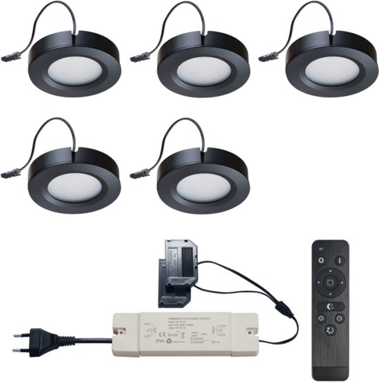 Ledisons LED Inbouwspots met Afstandsbediening - Adria Zwart Set met 5 ...