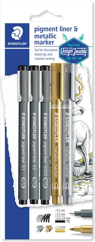 STAEDTLER Design Journey - pigment liner set 3 stuks + 2 metallic ...