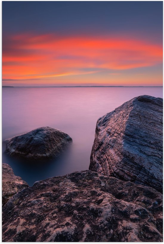 WallClassics - Poster (Mat) - Oranje/Roze Lucht boven Meer - 100x150 cm ...