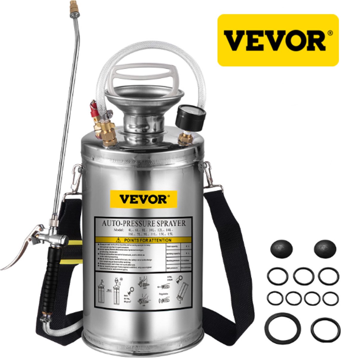 Vevor Zuurbestendige Drukspuit - RVS - Drukspuit - Druksproeier - 6 ...