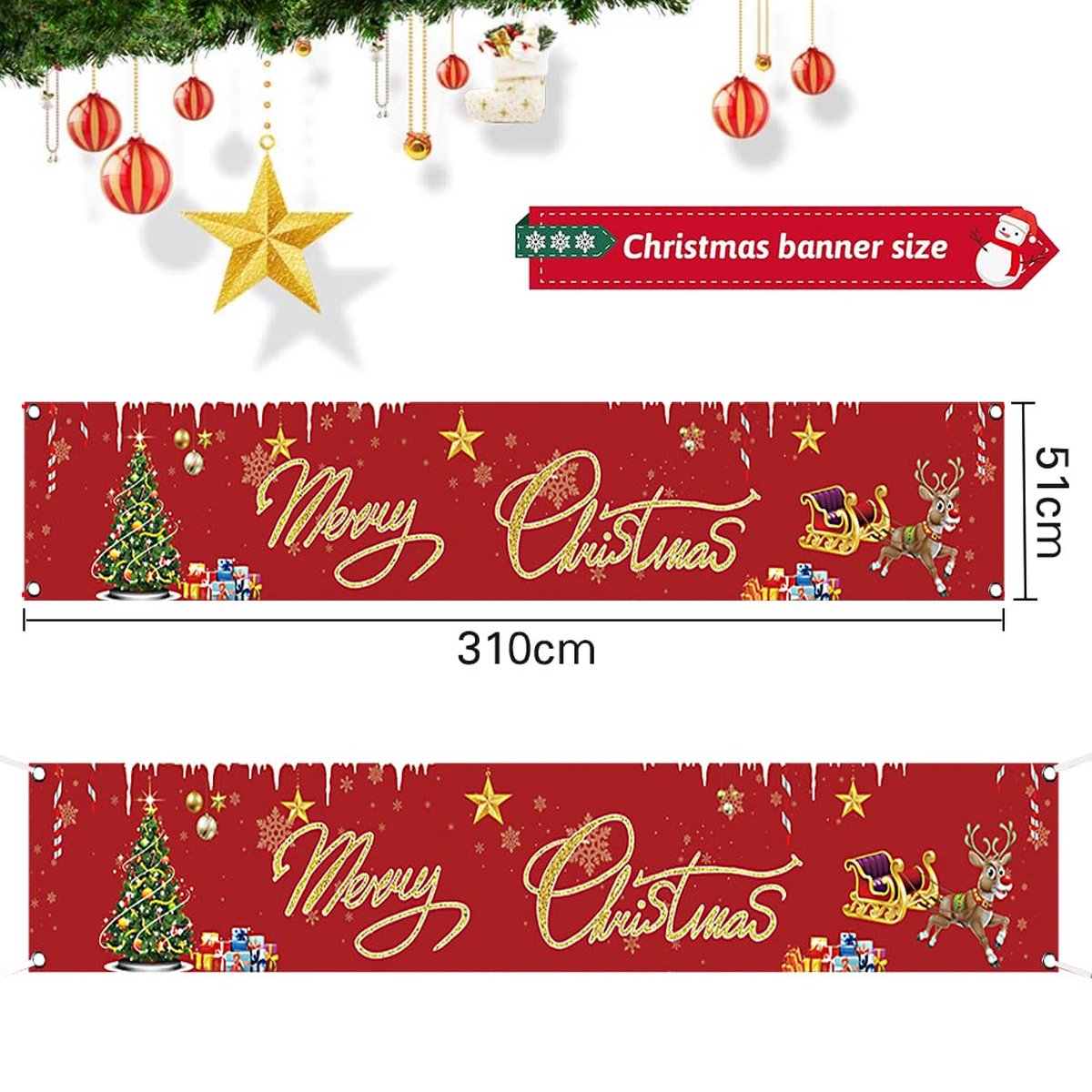XXL Kerstbanner decoratie 310x51cm , Merry Christmas banner, kerst ...