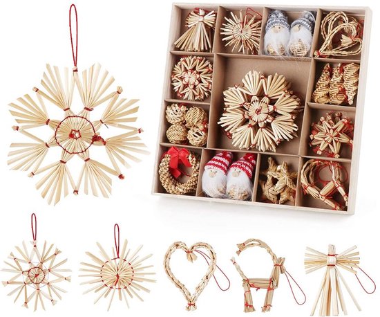 Kerstboom Versiering van Stro - Strohanger - Strosterren - 41-delig ...