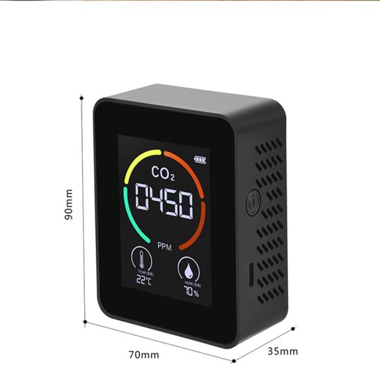 Currero Luchtkwaliteitsmeter - CO2 Meter - CO2 Melder - Hygrometer Voor Binnen -... | bol.com