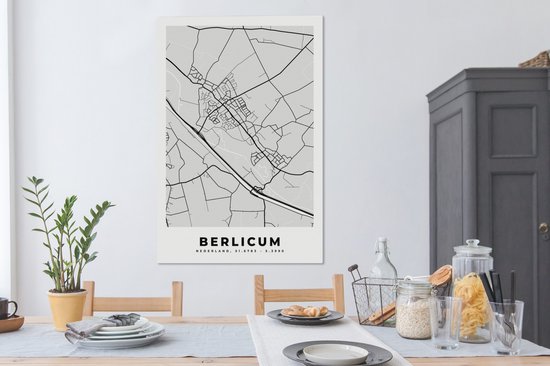 Canvas Schilderij Kaart - Plattegrond - Berlicum - Stadskaart - 80x120 ...