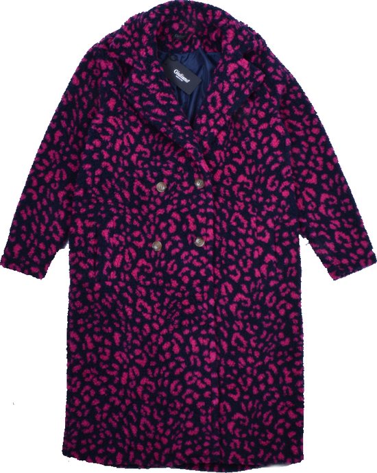 Giuliano teddy jas cheetah - fuchsia/donkerblauw - made in Italy | bol.com