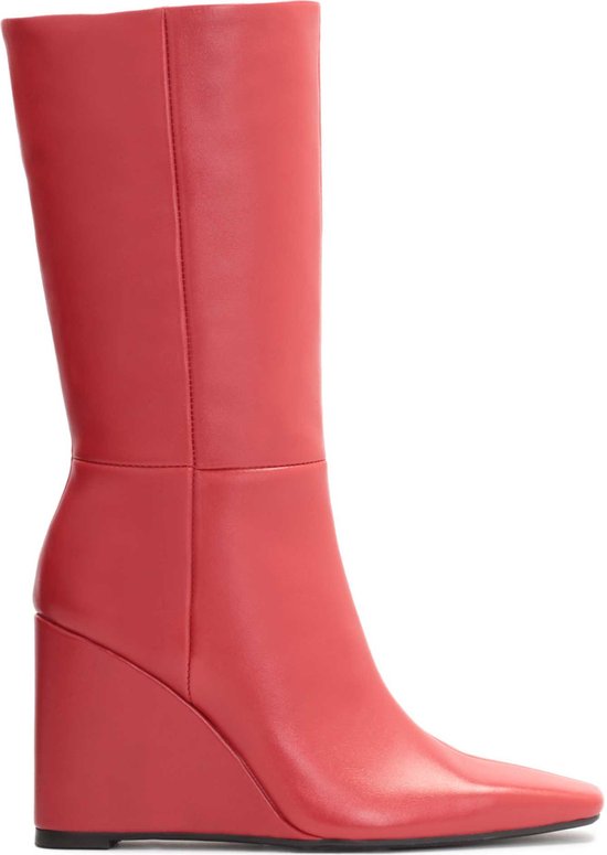 Rode leren laarzen met hoge hak | bol.com