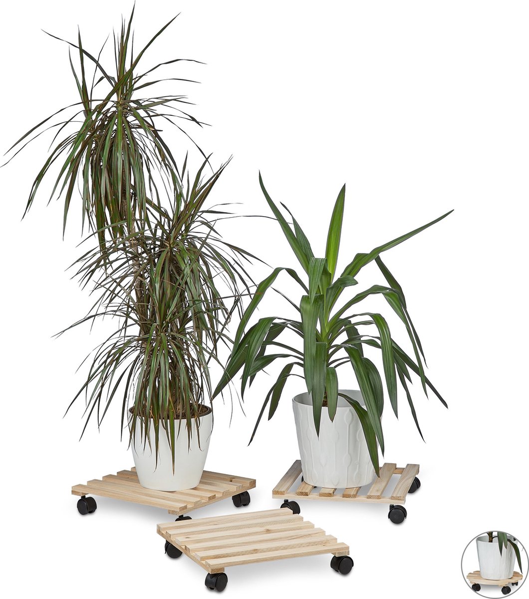 Relaxdays Plantentrolley set van 3 - plantenroller - plantenplateau ...