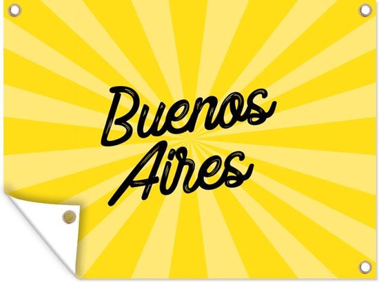 Tuinschilderij tekening van Buenos Aires met zwarte letters - 80x60 cm ...