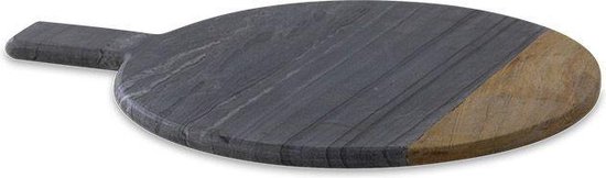 Ronde Marmeren Serveerplank - BWARI - Mangohout & Grijs Marmer - Small ...