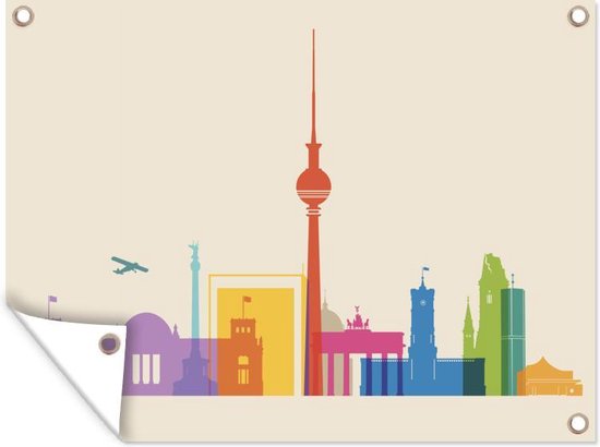 Muurdecoratie buiten Illustratie van de bekendste gebouwen in Berlijn ...