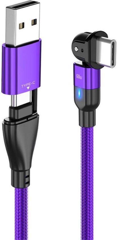 Câble 2-en-1 USB-A / USB-C vers USB-C 60W Power Delivery 1M Violet ...