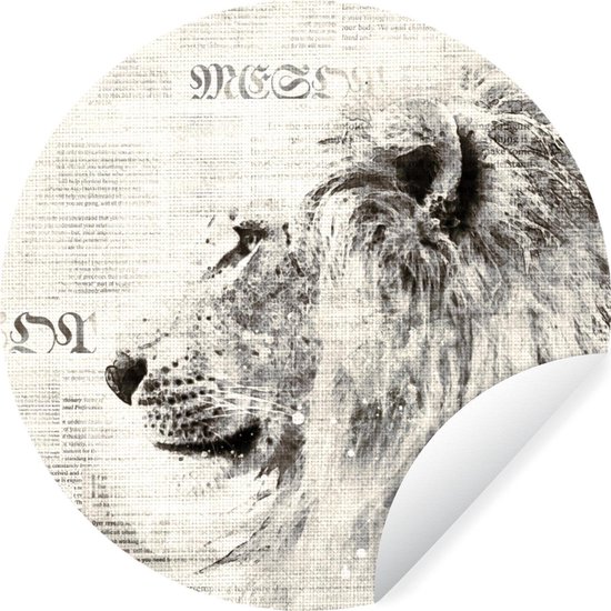 WallCircle - Muurstickers - Behangcirkel - Leeuw - Krant - Zwart - Wit - 80x80 cm -... | bol