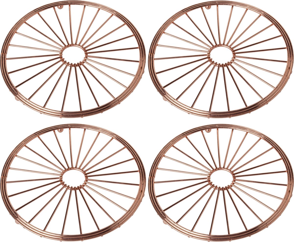 Set van 4x stuks ronde pannen onderzetters van metaal koper/rose 20 cm ...