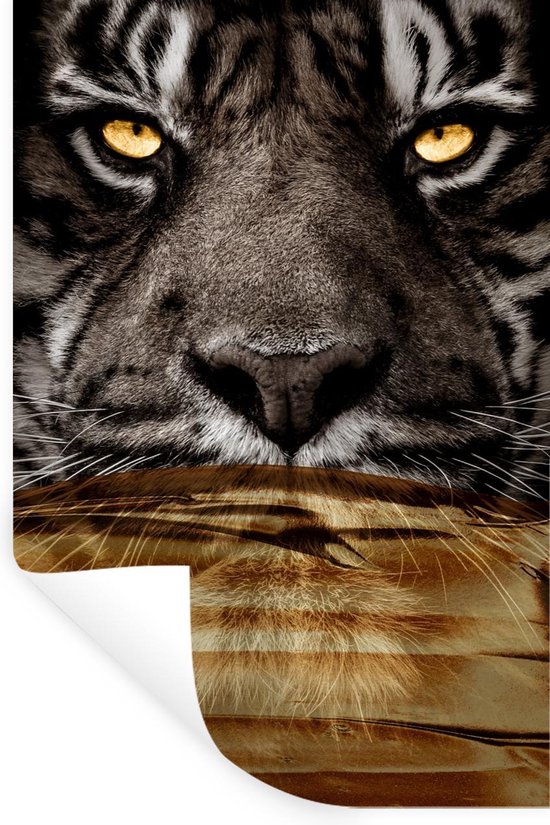Muurstickers - Sticker Folie - Tijger - Portret - Goud - 40x60 cm - Plakfolie -... | bol