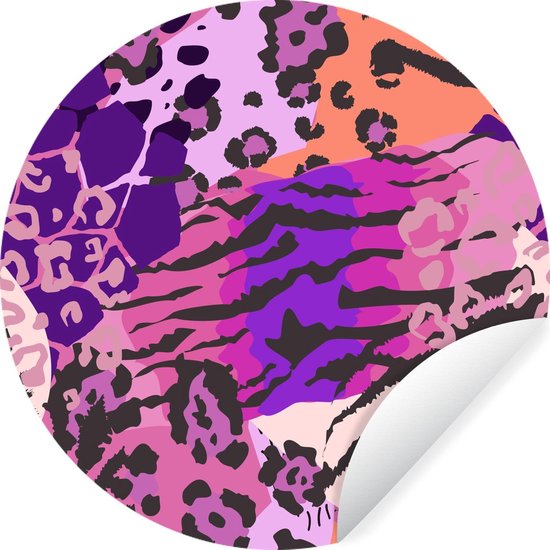 WallCircle - Muurstickers - Behangcirkel - Dieren - Panterprint - Roze - ⌀ 140 cm -... | bol