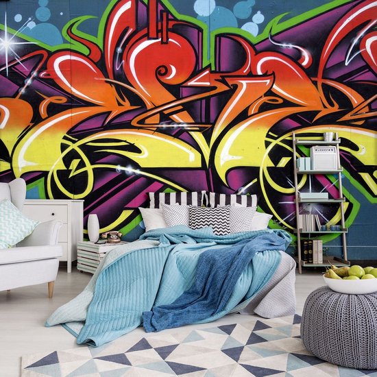 Fotobehang - Vlies Behang - Graffiti Muur - Straatkunst - 368 x 254 cm ...