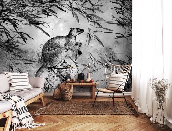 Fotobehang - Vlies Behang - Kangoeroe in zwart-wit - 254 x 184 cm | bol