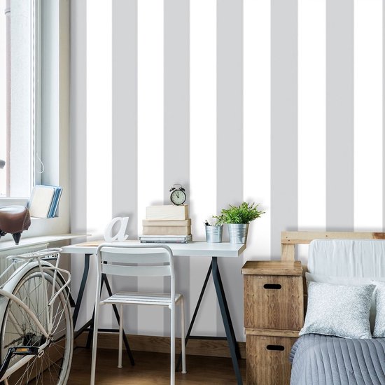 Fotobehang - Vlies Behang - Grijs en Witte Strepen - 368 x 254 cm | bol