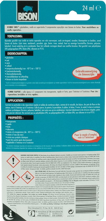 Bison Twee Componentenlijm Kombi Snel - Glashelder, super sterk - 25g | bol