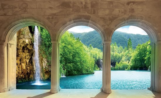 Tropical Waterfall Through The Arches Photo Wallcovering | bol.com