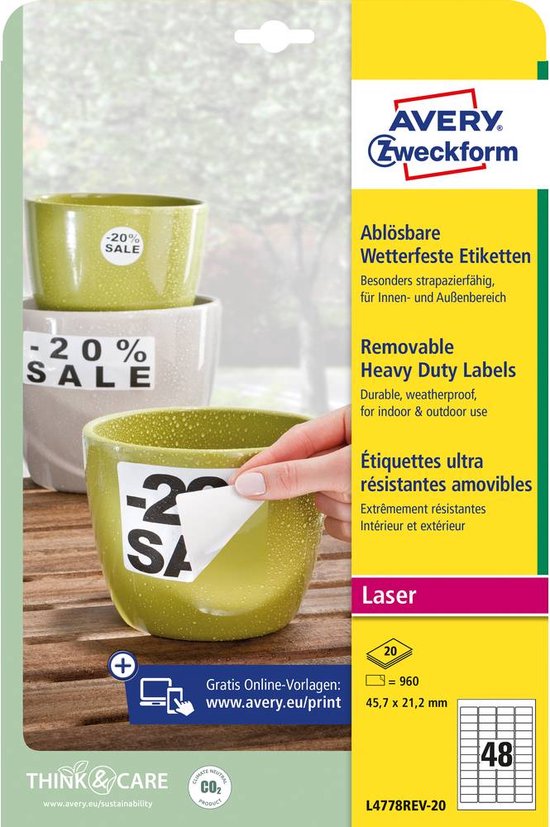 Avery afneembare weerbestendige etiketten formaat 457 x 212 mm (b x h ...