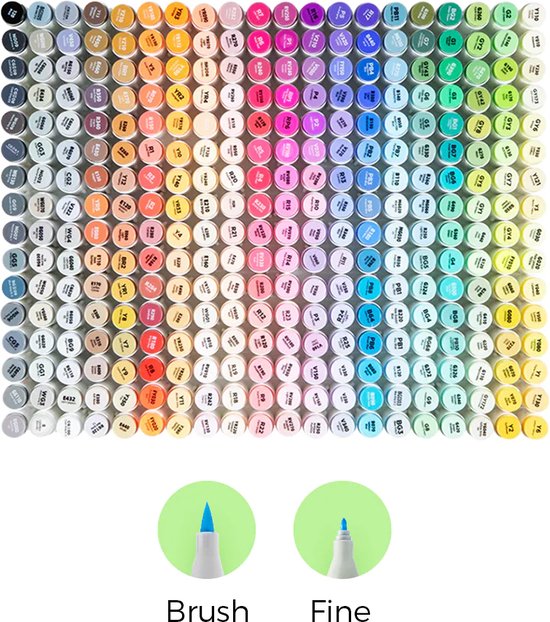 Ohuhu Honolulu Alcohol Markers - Brush & Fine, 320 kleuren + Blender ...