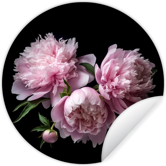 WallCircle - Muurstickers - Behangcirkel - Pioenroos - Roze - Bloemen - Botanisch -... | bol