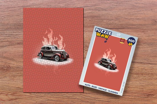 Puzzel Auto - Roze - Vintage - Vlammen - Legpuzzel - Puzzel 500 stukjes ...