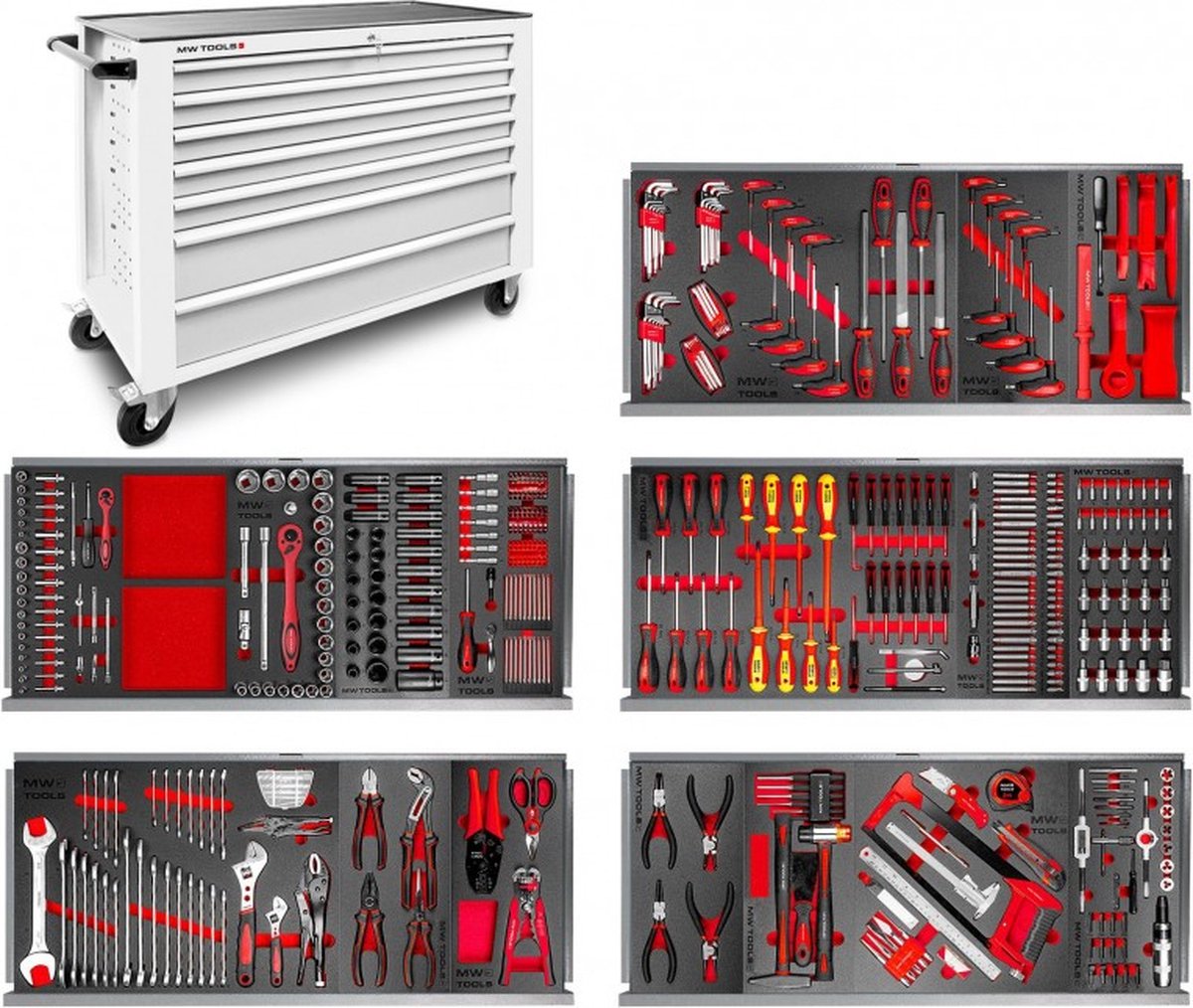 Gevulde gereedschapswagen XL wit 512-delig MW-Tools MWE512G3W | bol