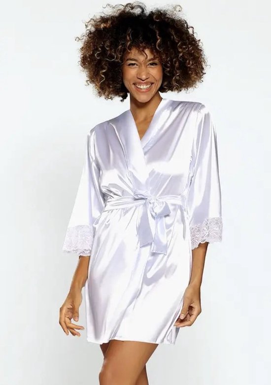 DKaren | Belinda | Witte Kimono Satijn | S- 2XL | uitlopende mouwen ...