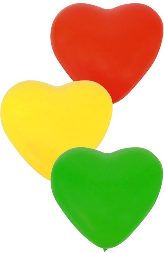 Ballon hart rood, geel en groen per 6 stuks | bol