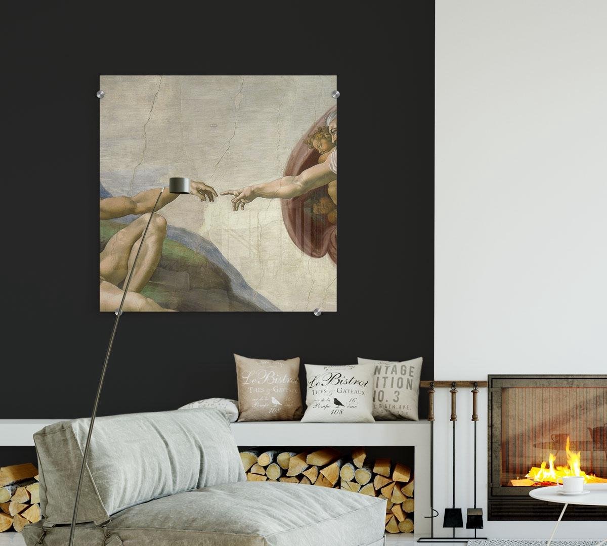 Schepping van Adam, Michelangelo Buonarroti - Foto op Plexiglas - 80 x ...