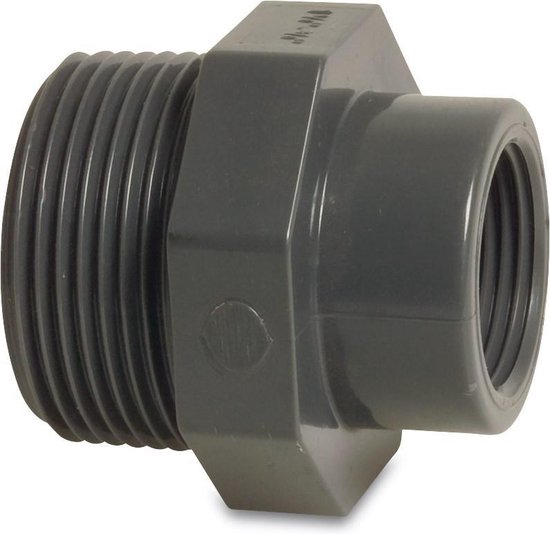 Mega Soknippel PVC-U 1" x 3/4" buitendraad x binnendraad 10bar grijs | bol