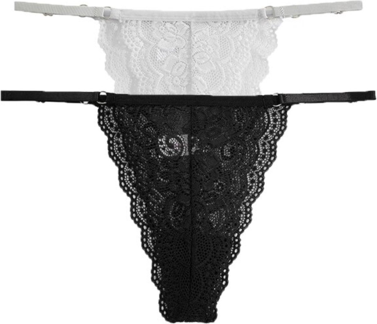 Luxe Dames String met Kant - 2 Stuks - Wit & Zwart - Intieme Lingerie ...