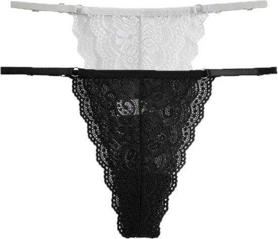Luxe Dames String met Kant - 2 Stuks - Wit & Zwart - Intieme Lingerie ...
