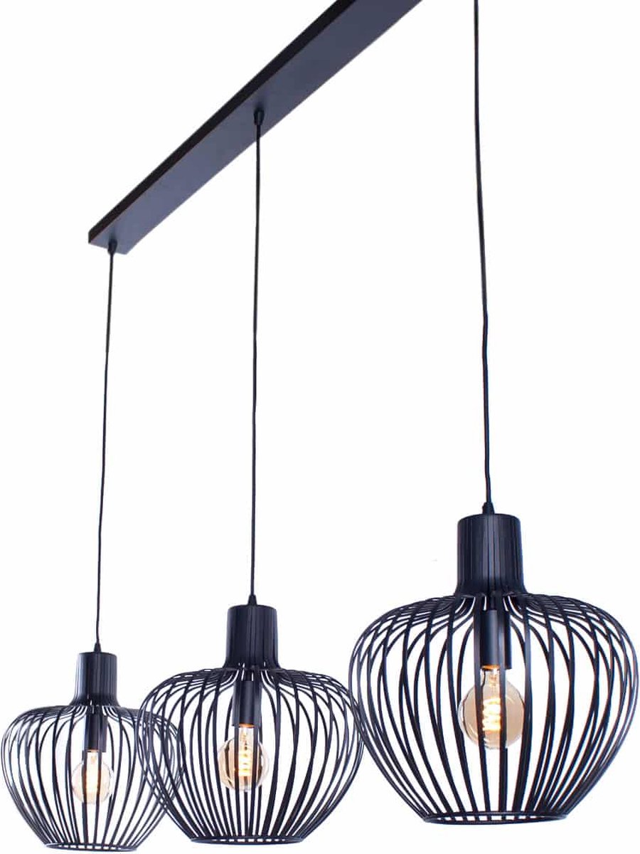 Open hanglamp met balk Arraffone | 3 lichts | zwart | metaal | ⌀ 30 cm ...
