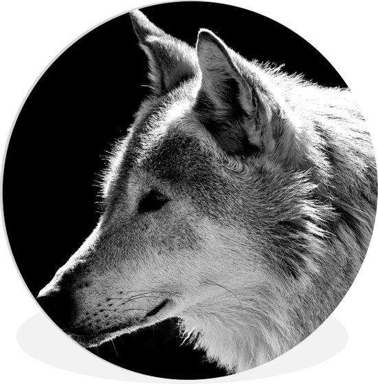Muurcirkel - Wandcirkel - Kunststof - Wilde dieren - Wolf - Zwart - Wit ...
