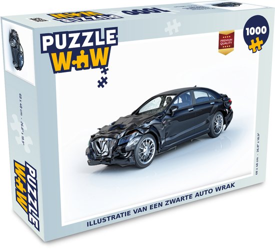 Puzzel Illustratie van een zwarte auto wrak - Legpuzzel - Puzzel 1000 ...